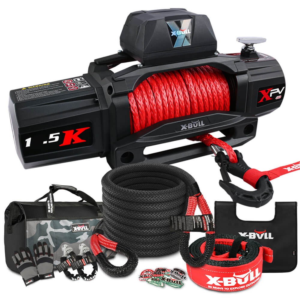 X-BULL 4WD Recovery Kit Kinetic Recovery Rope With 14500LBS Electric W ...