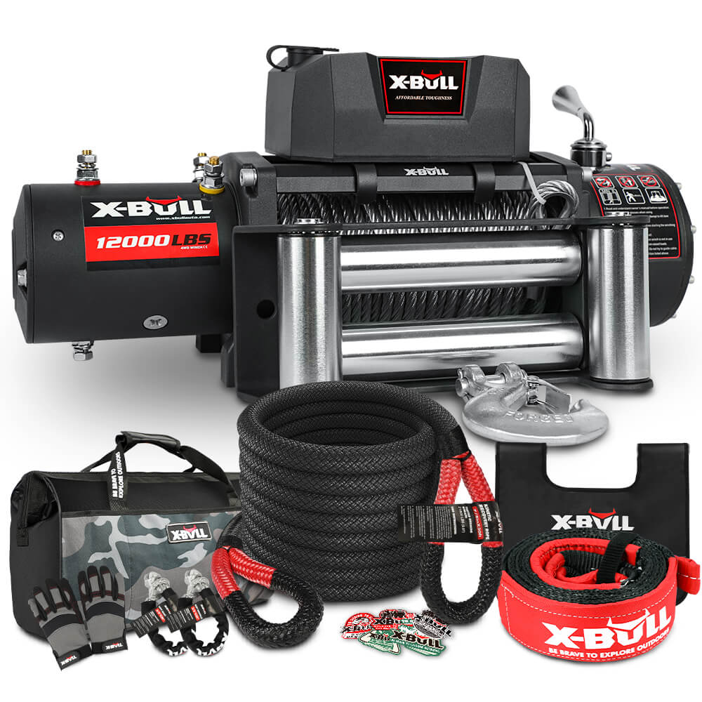 X-BULL 4WD Recovery Kit Kinetic Recovery Rope With 12000LBS Electric W ...