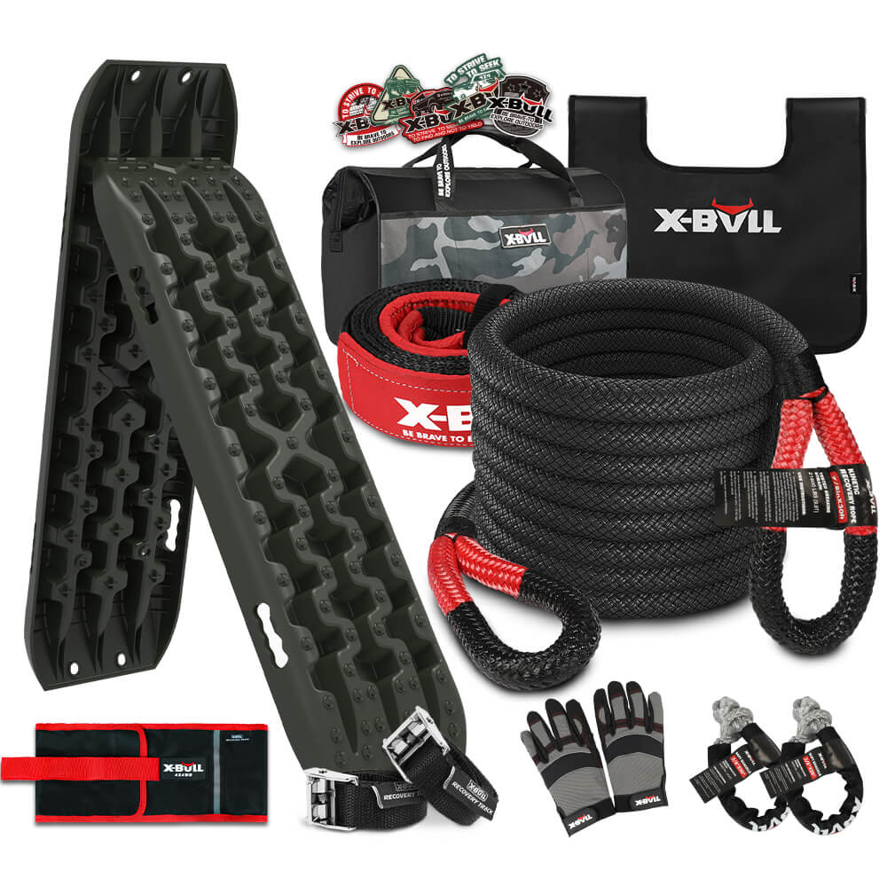 X-BULL 4WD Recovery Kit Kinetic Recovery Rope Snatch Strap / 2PCS Reco ...