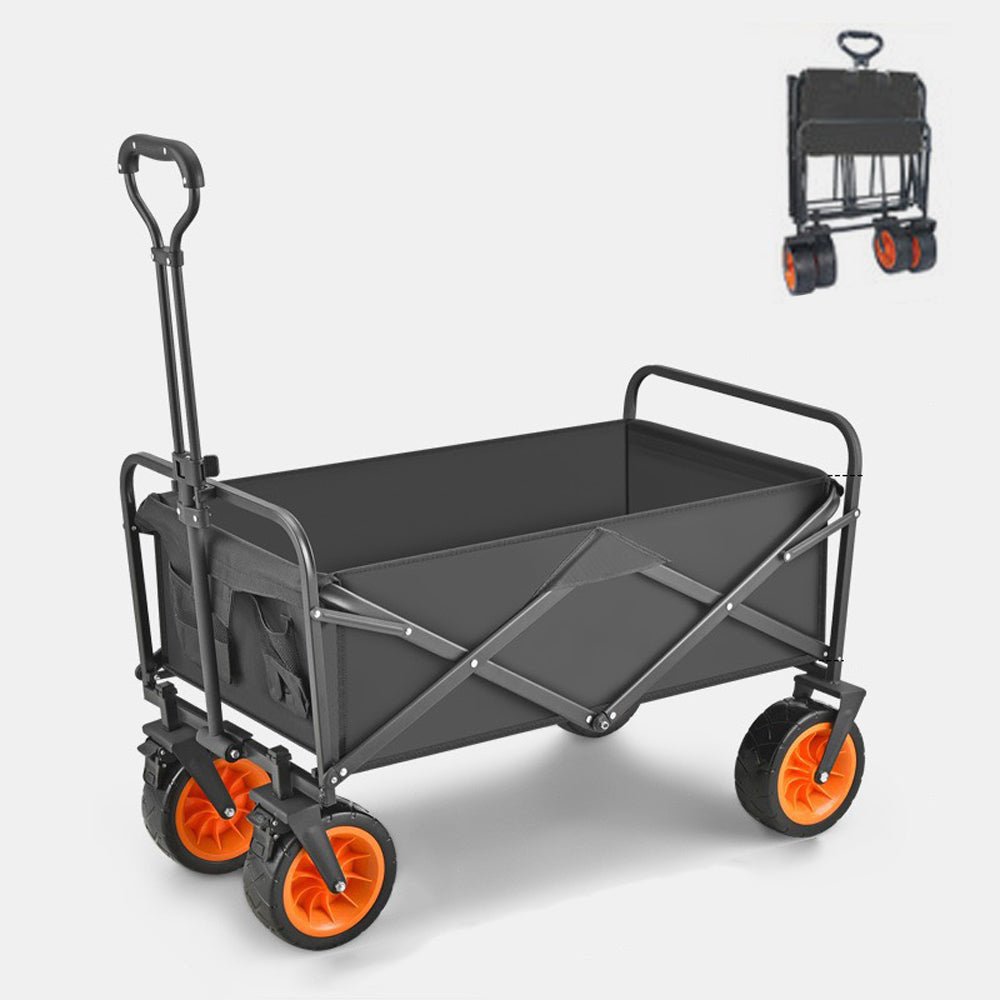 8 Inch Wheel Black Folding Beach Wagon Cart Trolley Garden Outdoor Pic ...
